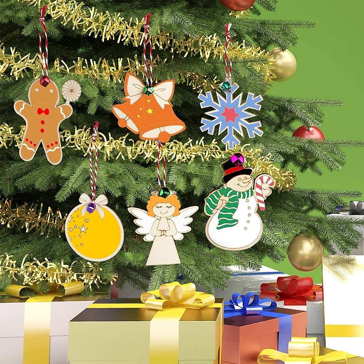 OurWarm 48pcs Wooden Christmas Ornaments Crafts for Kids, Unfinished Wood Slices Ornaments, DIY Crafts Christmas Ornaments Set for Christmas Tree Ornaments