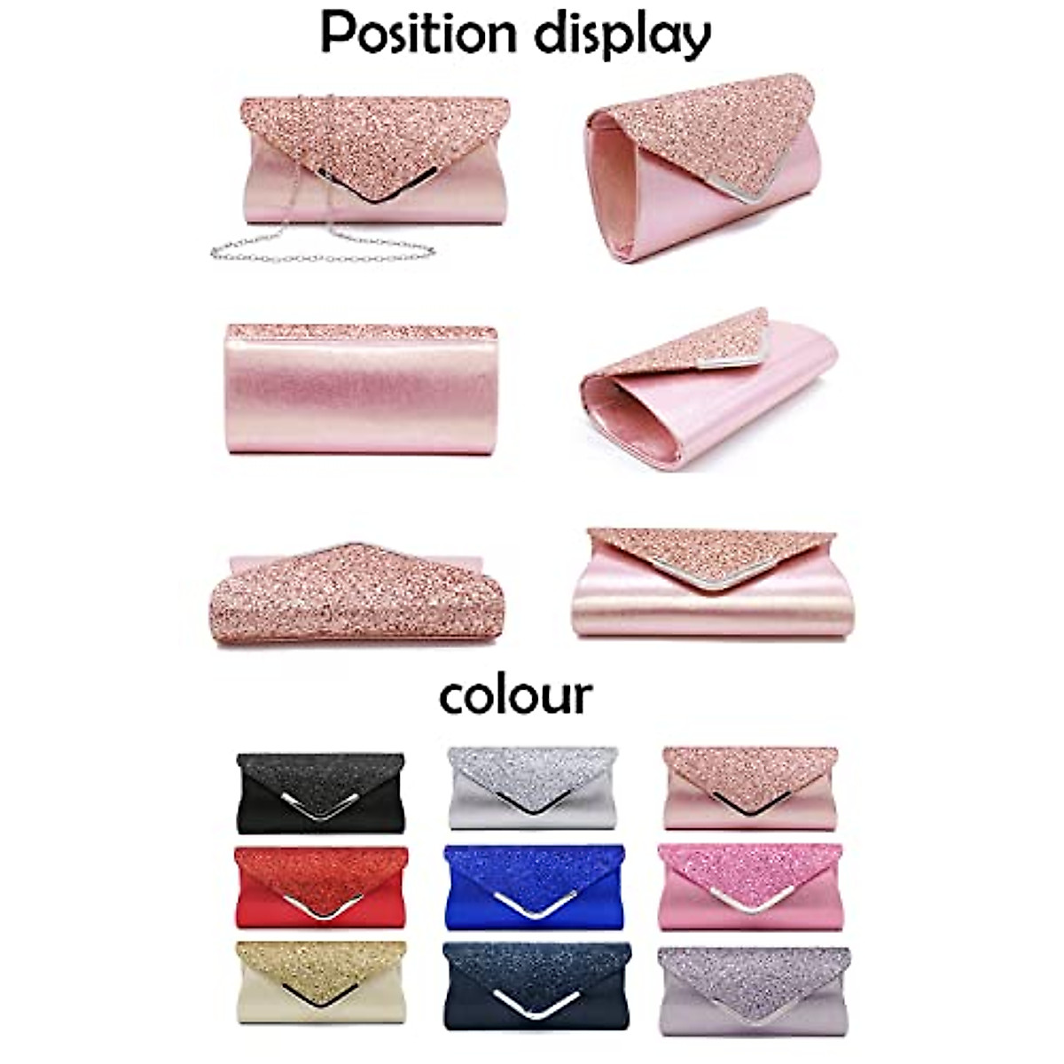 Shiny sequins wedding party clutch bag handbag purse shoulder bag woman (Navy blue)