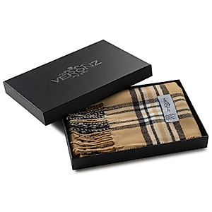 VERONZ Super Soft Luxurious Classic Cashmere Feel Winter Scarf (Camel Plaid)