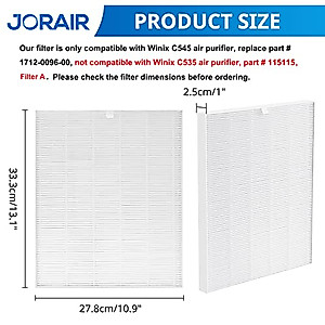 C545 True HEPA Replacement Filter S Compatible with Winix C545 Air Purifier, Replaces for Winix Filter S 1712-0096-00, 4 Pack H13 Grade True HEPA Filters