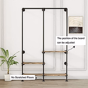 HEONITURE Industrial Pipe Clothing Rack with Shelves, Wall Mounted Garment Rack, Heavy Duty Choset Clothes Rack for Indoor Bedroom and as walk-in Closet System(Black)