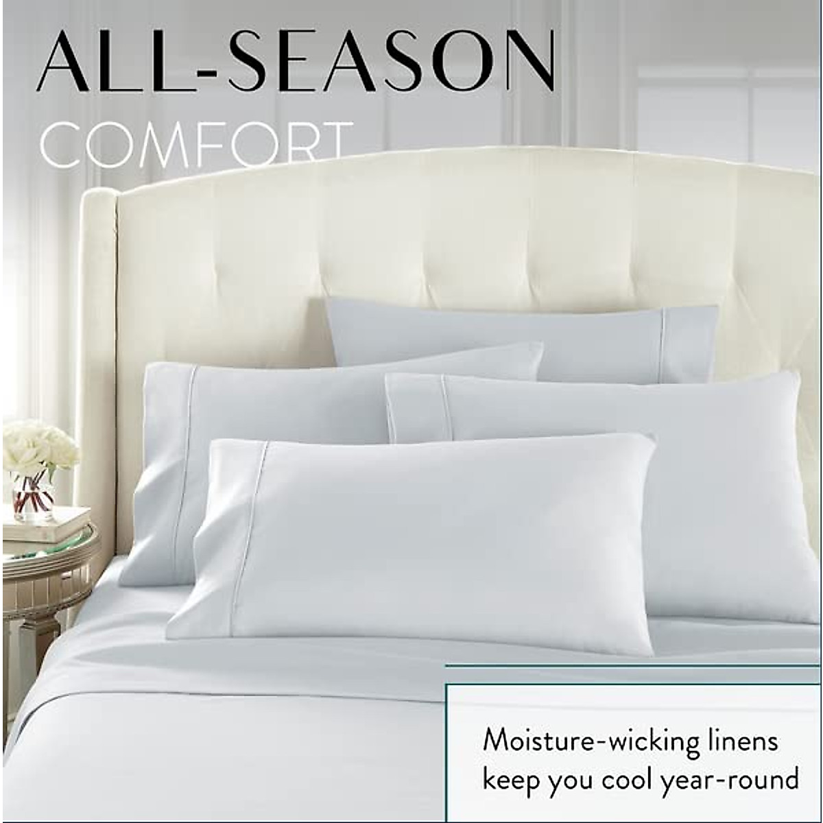 Danjor Linens King Size Sheets Set - 6 Piece Set Including 4 Pillowcases - Deep Pockets - Breathable, Soft Bed Sheets - Wrinkle Free - Machine Washable - Ice Blue King Bed Sheets - 6 pc