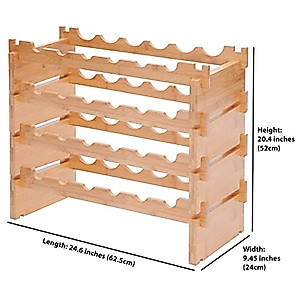 Modular Stackable Bamboo Wooden Wine Rack; Easy to Assemble & Add Levels; Bottles Rest Slanting Downwards to Keep Corks Moist; for Kitchen, Pantry, Cellar Storage (24 Bottle Capacity, 6 x 4 Rows)