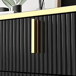 AIEGLE Modern 63" Long Buffet Sideboard Console Table, Kitchen Storage Cabinet with Drawer & 4 Doors, Buffet Server Bar Decorative Cupboard for Dining Living Room Entryway, Black & Golden