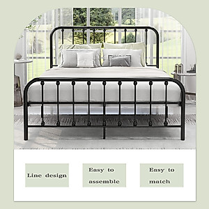 alazyhome Queen Size Metal Platform Bed Frame with Headboard and Footboard Sturdy Heavy Duty Steel Slat Support No Box Spring Needed Easy Assembly Black