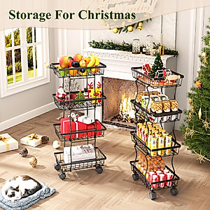 Fruit Vegetable Basket for Kitchen Organizers - 4 Tier Stackable Metal Wire Basket Stand, Black