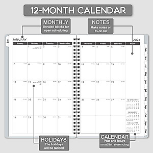 2024 Weekly Appointment Book/Planner - Jan 2024 - Dec 2024, 2024 Daily Hourly Planner, 6.3" x 8.5", Half Hour (30 Mins) Interval, Tabs, Strong Binding, Lay-Flat, Two-Side Pocket, Thick Paper - Gray