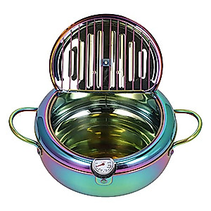 3.4L 10 Inch Stainless Steel Fryer with Temperature Control Japanese Style Tempura Fryer Pan Nonstick Coating Mini Deep Fryer for French Fries Shrimp Chicken Wings Deep Fryer