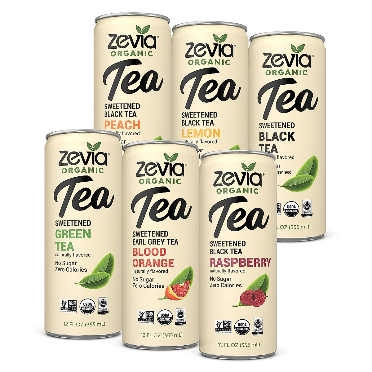 Zevia Organic Sugar Free Iced Tea, Tea Time Variety Pack, 12 Ounce Cans (Pack of 12)