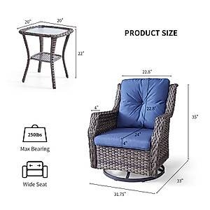 AOGROD Outdoor Swivel Rocker Patio Chairs Set, Wicker Rattan Glider Rocking Chairs Cushioned Seats, High Back and Deep Seating with Matching Side Table for Garden, Porch Deck or Backyard