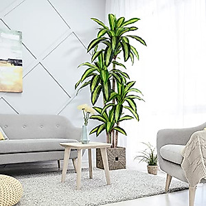 Ferrgoal Artificial Plants, 6 Ft Dracaena Tree Faux Plants Indoor Outdoor Decor Fake Tree with Woven Seagrass Basket Plants for Home Decor Office Living Room Porch Patio Perfect Housewarming Gift