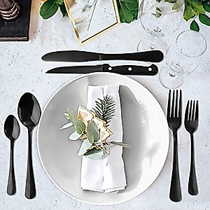 48-Piece Black Silverware Set with Steak Knives, Stainless Steel Flatware Cutlery Set for 8,Stain Finish Tableware Kitchen Utensil Set Includes Spoons Forks Knives, Dishwasher Safe