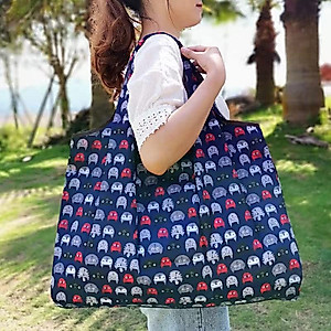 ZEWZE Reusable Shopping Bag, Foldable, Washable Grocery Tote with Pouch, environmental protection, light, small and portable (Cat (blue)+Cat (yellow))