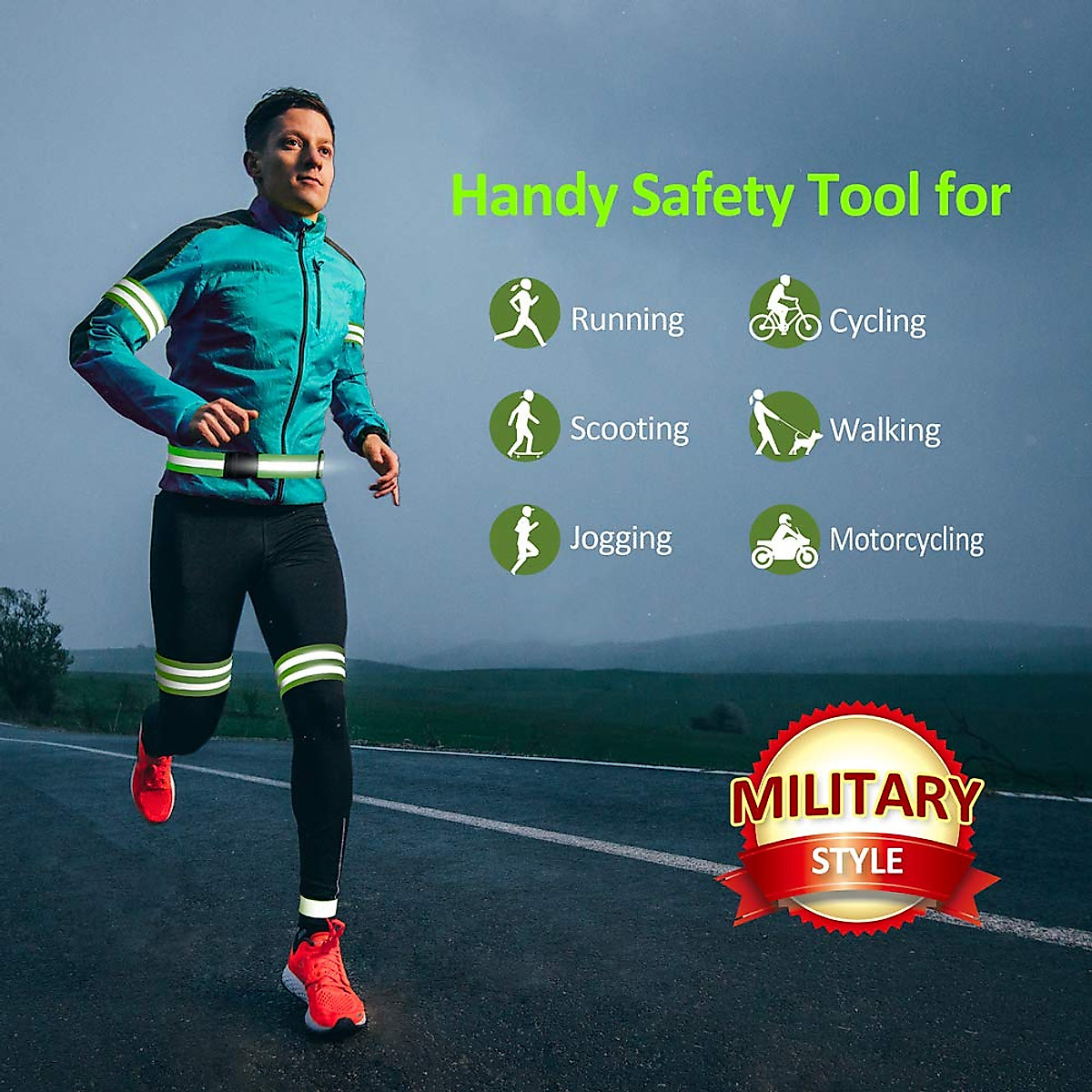 Vanmor High Visibility Reflective Bands for Wrist, Arm, Ankle, Leg. Reflective Running Gear for Men and Women, Safety Reflective Straps Bracelets for Night Running, Cycling, Walking (Green)