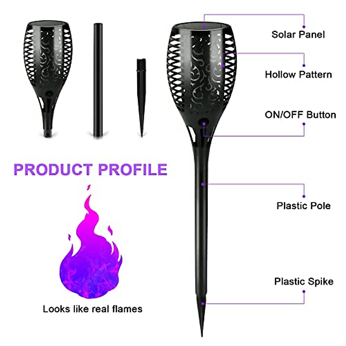 IYUTINA Outdoor Solar Lights for Yard, Torch Lights with Flickering Flame Christmas Decoration Waterproof Patio Backyard Garden Decor Auto On/Off Dusk to Dawn Dancing Fire Lights for Outside, 1 Pack