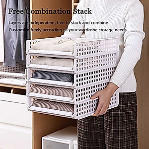 ERREJ Set of 5 Stackable Wardrobe Clothes Organizer, Clothes Organizer for Folded Clothes, Foldable Closet Organizers and Storage Pull Out Drawer for Jeans, Trousers, Sweaters, T-Shirt