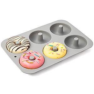 Aichoof Silicone Donut Mold for 6 Doughnuts, Set of 2. Food Grade LFGB Silicone Bagels Baking Pan, Non-Stick, Dishwasher Safe, Heat Resistant and Microwave Safe(Gray)