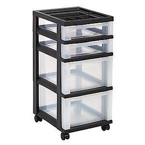 Office Depot Medium Plastic Storage Cart, 4 Drawers, 26 7/16in.H x 12 1/16in.W x 14 1/4in.D, Black, 116813