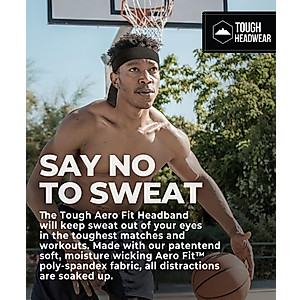 Tough Headwear Tie Headband for Men - Tennis Headband for Women, Sweat Band for Workout, Running, Football, Basketball, Athletics - Midnight Black