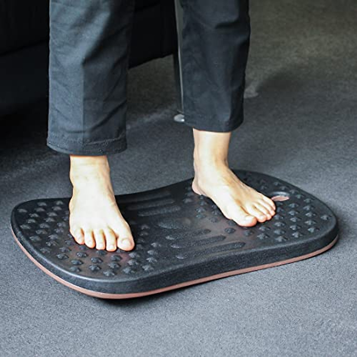 Seville Classics airLIFT Premium Anti Fatigue Wooden Balance Wobble Board Mat w/Massage Points, for Office Standing Desk, Home, Exercise, Therapy, Sports Training, Black, 20"W x 14"D