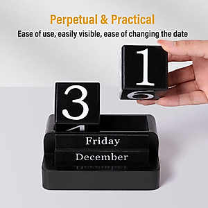 EruiYin Wooden Block Calendar for Desk, Daily Desktop Perpetual Desk Calendar, Modern Farmhouse Aesthetic Desk Accessories for Home Office Decor, Teacher, Classroom, Reusable Yearly, Black