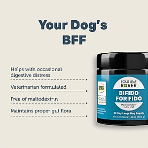 Four Leaf Rover: Bifido for Fido - Multi-Strain Dog Probiotics and Prebiotics for Immune Support - 50 Billion CFUs - 22 to 120 Day Supply, Depending on Dog’s Weight - Vet Formulated - for All Breeds