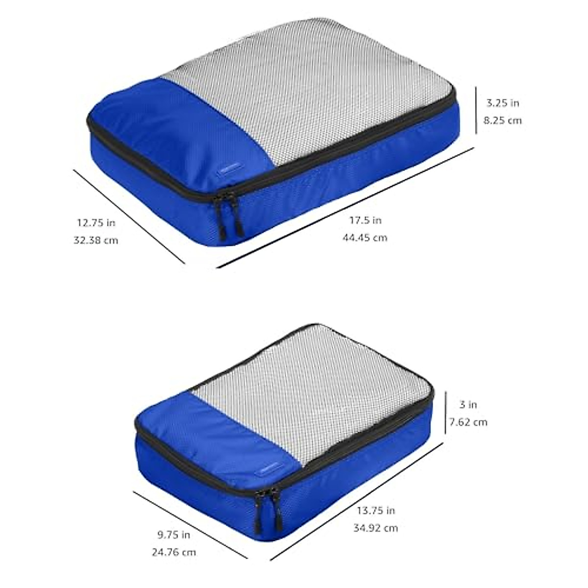 Amazon Basics Packing Cubes for Travel, Packing Organizers Set, 4-Piece-Set (2 Medium And 2 Large) With Double Zipper Pulls and Mesh Top Panel, 100% Durable Polyester, Blue