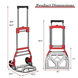 Nightcore Folding Hand Truck Dolly Cart, Portable Hand Cart with Telescoping Handle and TPR Wheels, Heavy Duty Hand Dolly with Bungee Cord for House Moving and Office Use