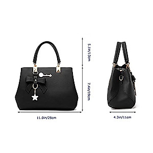 SMALL BLUE Women Soft Synthetic PU Leather Tote Hobo Shoulder Crossbody Bag with Bow Ornaments Clutches Satchels-Brown