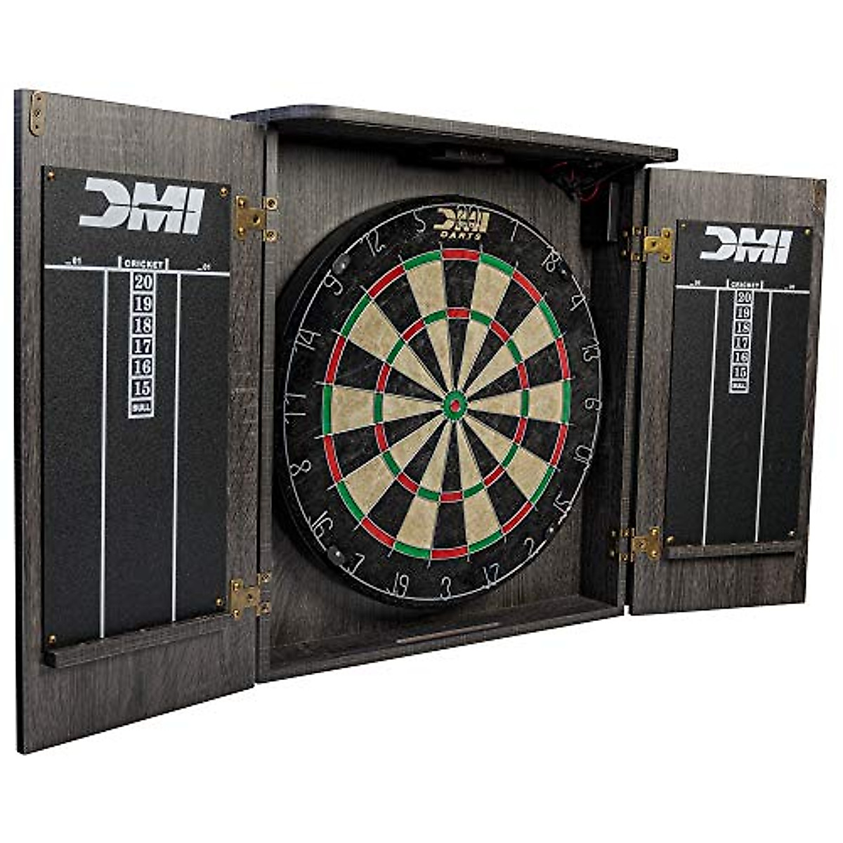 DMI Sports Paris Bristle Dartboard Cabinet Sets - Includes LED Lighting or Electronic Scoring Option, Rustic Grey (D4400W)