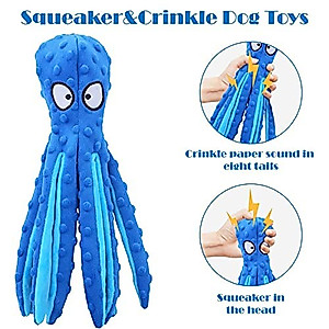 OKVSKO Dog Squeaky Toys Plush Chew Toy Crinkle No Stuffing Octopus Stuffed Duck Pet Interactive Toy Durable with Squeaker for Puppies, Small, Medium, and Large Dogs 2 Pack