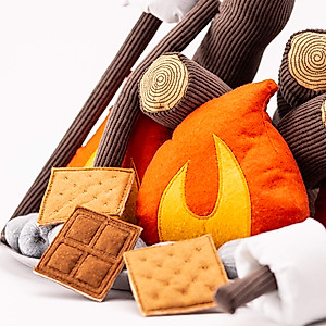 HUNIIHOME Pretend Campfire for Kids - Sensory Play Camping Toy Set with Plush Felt Fake Fire, Logs and Stones with Fake Food Marshmallow and S'Mores - 17 Piece Set