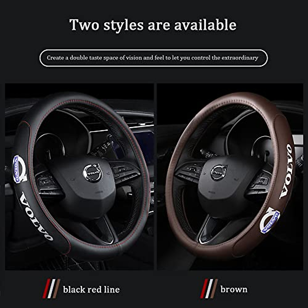 NEEARI The Leather Steering Wheel Sleeve is Suitable for Volvo S60 V60 S90 V90 XC40 XC60 XC90 (Black red), (WVWFXT)