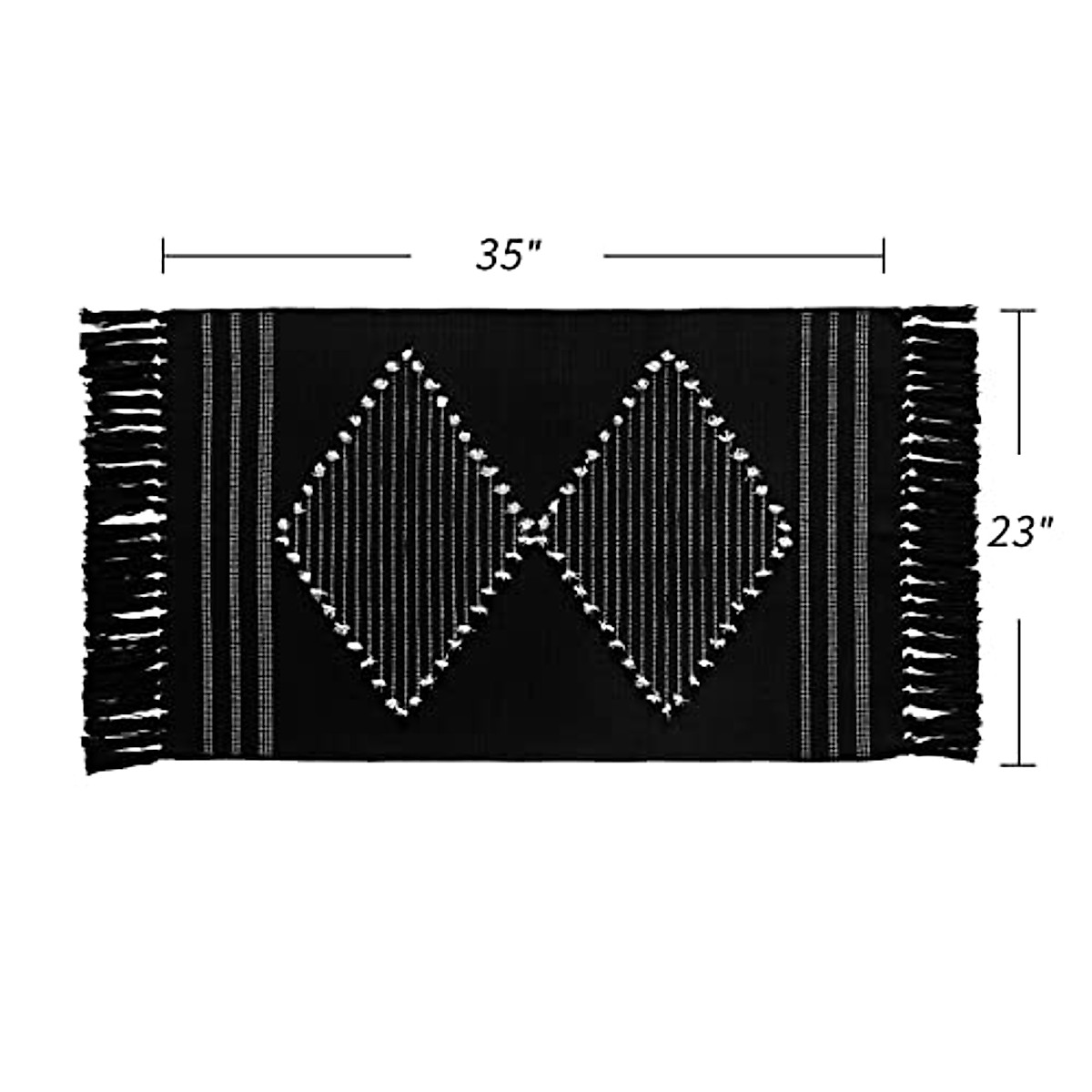 MitoVilla Black Boho Rug 2'x3', Black White Small Boho Bathroom Rug with Tassel, Farmhouse Geometric Bath Mat, Bohemian Runner Rug for Bedroom, Washable Cotton Woven Living Room Throw Rug