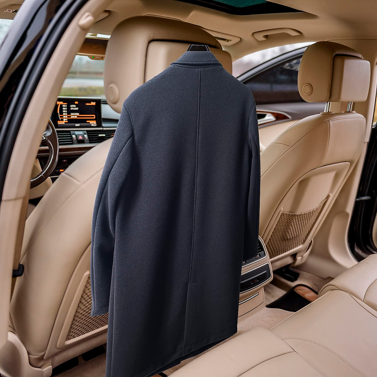 GLAM Wooden car Hanger - Shirt, Suit, Jacket, Coat Hanger for Car Seat Headrest - Premium Solid Wood & Metal - Black