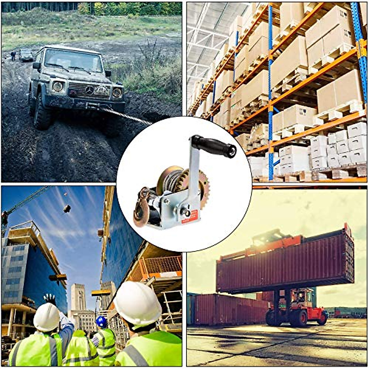 SoB 600lbs Capacity Heavy Duty Hand Winch, Hand Crank Strap Gear Winch with 8m Steel Wire, Manual Operated Two-Way Ratchet ATV Boat Trailer Marine (600LBS)