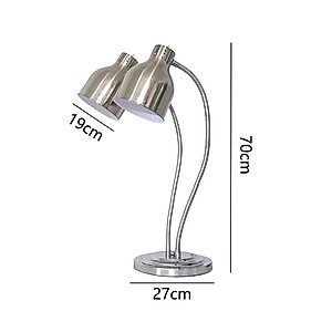 ZXT Food Warming lamp Single/Double Bulbs Buffet Display Heating Preservation Light,Commercial Portable W250 Heat Lamp (Color : Silver, Size : Double Head)
