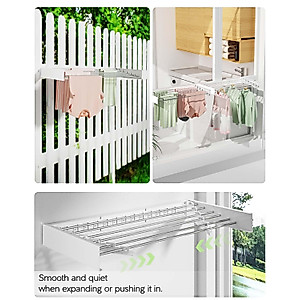 Vikaqi Wall Mounted Clothes Drying Rack 40 inches, Foldable Wall Mount Laundry Drying Rack Folding Indoor, Drying Rack Clothing Collapsible, Towel Drying Rack with Wall Template, 6 Rods, White