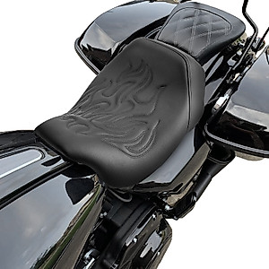 Mofun Solo Driver Seat Compatible with Harley Touring Street Road Electra Glide Road King Bagger Dresser, Black Flame 2008-2023, Double Row