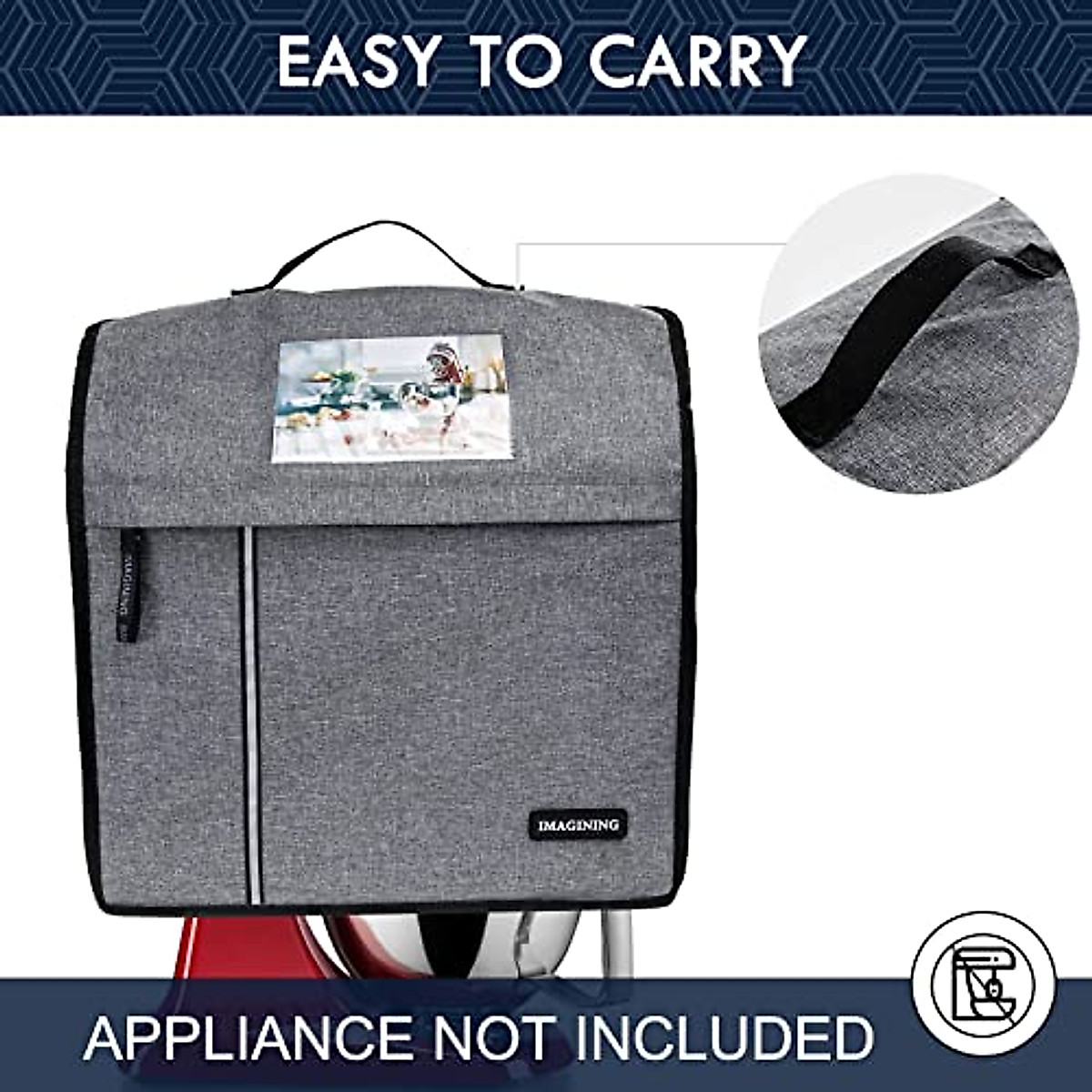 Stand Mixer Cover for Kitchenaid, Kitchen Aid Mixer Covers for 4.5, 5 Quart Tilt Head, Stylish Mixer Cover with Extra Pocket for Accessories, Grey