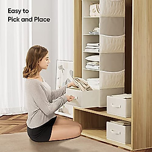 Pipishell Hanging Closet Organizer 6-Shelf, Hanging Shelves for Closet with 3 Removable Drawers & Side Pockets, Hanging Shelf Organizer for Bedroom or Garment Rack, 12'' x 12'' x 43.3'', White