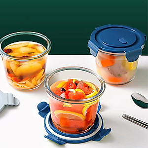 X.SSTTXN 3-Cup/24 Ounce Glass Food Storage Containers, Round Glass Soup Container with Airtight Lids, Leak-proof Soup Stew Food Storage and Meal Prep Container, Microwave Freezer Safe, Set of 4(Clear)