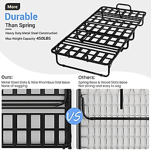 DICTAC Folding Bed with Mattress 75x38 Twin Size Bed Frame Portable Foldable Guest Bed for Adults Rollaway Bed with Wheels Fold up Bed with Metal Slats Bed Frame- 5'' Luxurious Memory Foam Mattress