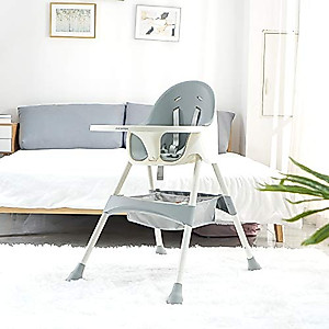 KESAIH High Chair, Height Adjustable High Chairs for Babies and Toddler with Easy-Clean Pu Cushion, Removable Tray, Adjustable Feet, 5 Point Safety Harness, Modern Toddler High Chair （Grey）1