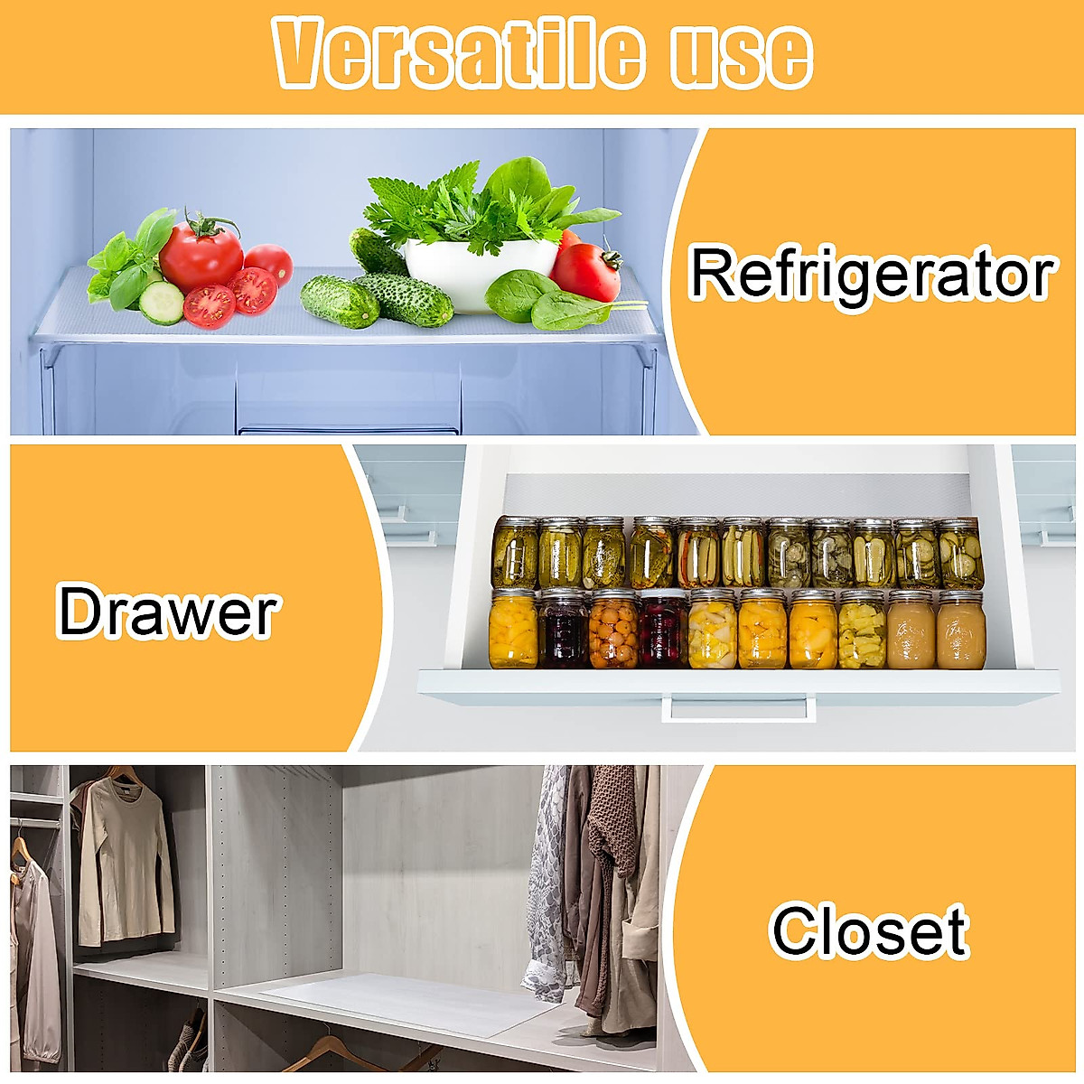 3 Rolls Shelf Liner Non Adhesive Cabinet Liners 18 Inch x 17 ft Refrigerator Liner EVA Kitchen Liner Washable Oil Proof for Kitchen Cabinet, Shelves, Refrigerator, Storage, Desks