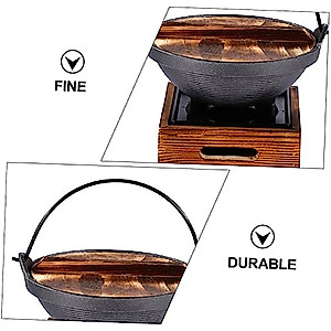 CLISPEED Sukiyaki Korean Cookware Outdoor Cooking Pot Sukiyaki Pot Korean Ramen Bowl Cast Iron Sukiyaki Pan Sukiyaki Pot Cast Iron Pot with Wooden Lid Outdoor Picnic Cookware Soup Pot Glass