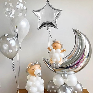 54Pcs Star Foil Balloons Moon Foil Mylar Balloons with 50Pcs Silver Star Balloons and 4Pcs Large Moon Foil Balloons for Baby Shower Christmas Anniversary Engagement Wedding Birthday Party Decoration