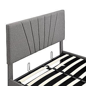Harper & Bright Designs Full Bed with Storage Underneath, Upholstered Platform Bed with Lift Up Storage, Wooden Bed Frame with Tufted Headboard, No Box Spring Needed (Full Size, Gray)