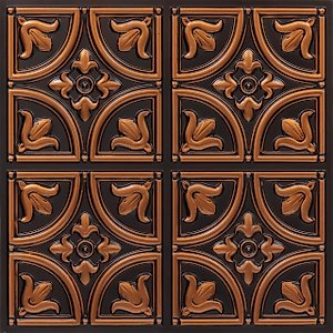 From Plain To Beautiful In Hours 148 Tiny Tulips PVC 2' x 2' Glue-up Ceiling Tile (Covers / 40 sq.ft), Antique Copper, 10 Piece