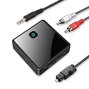 Isobel Bluetooth 5.0 Transmitter Receiver (Optical, 3.5mm AUX, RCA), Low Latency Wireless Audio Adapter Rechargeable Bluetooth AUX Adapter for TV PC Car/Home Stereo System Speakers, Dual Link